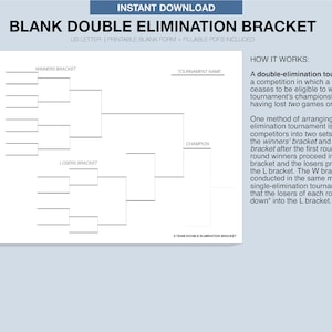 Blank Tournament Bracket, Printable, Fillable PDF, Double Elimination ...