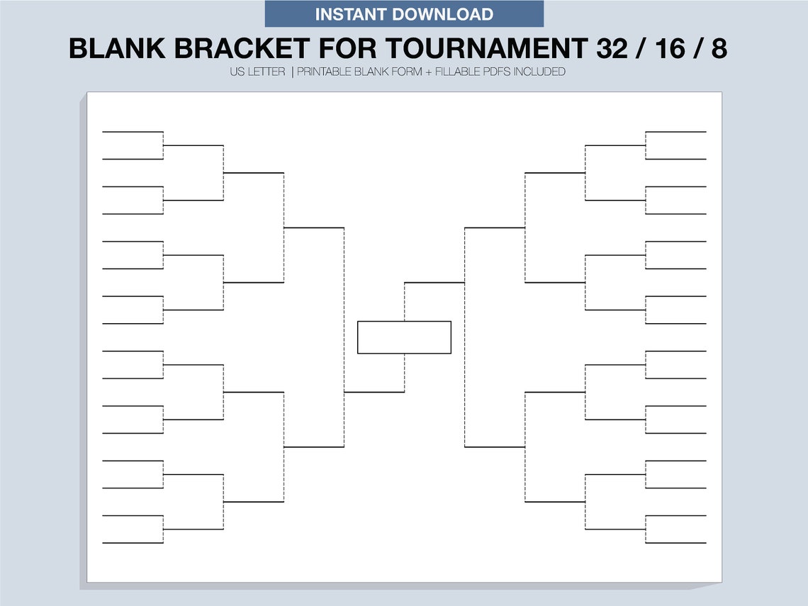 Blank Tournament Bracket, Printable, Fillable PDF, Single Elimination ...
