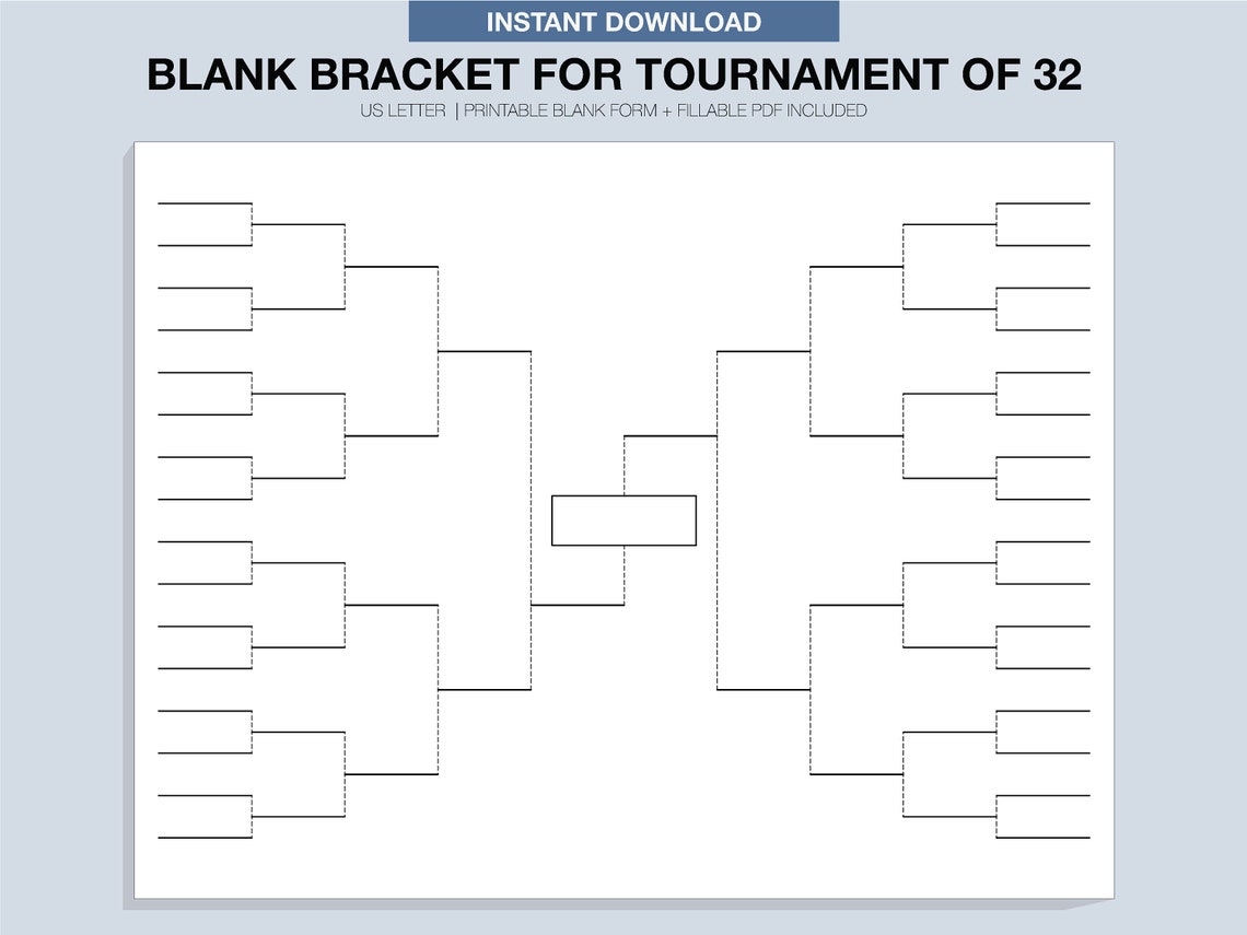 Blank Tournament Bracket, Printable, Fillable PDF, Single Elimination ...