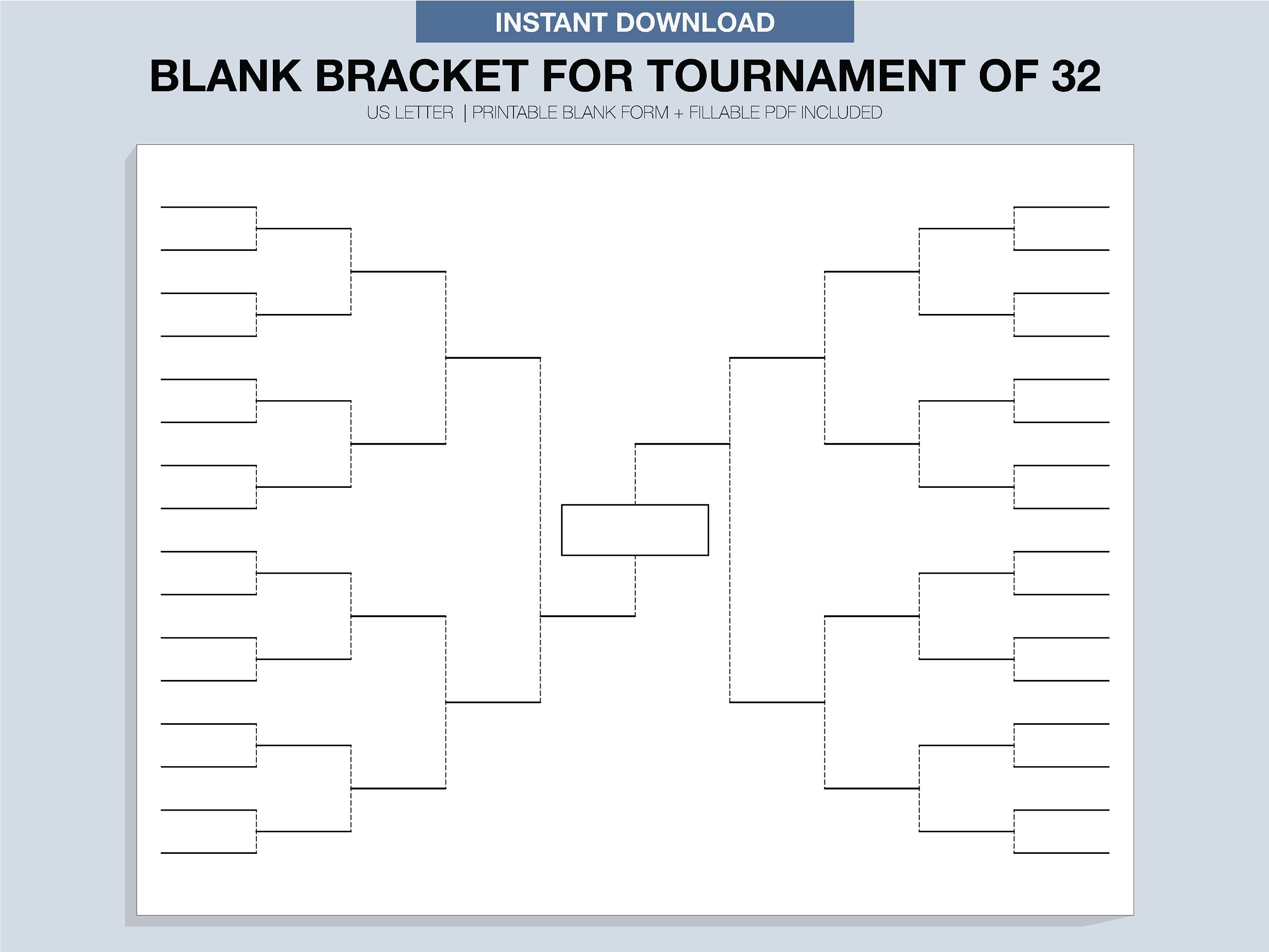Blank Tournament Bracket Printable Fillable PDF Single Elimination