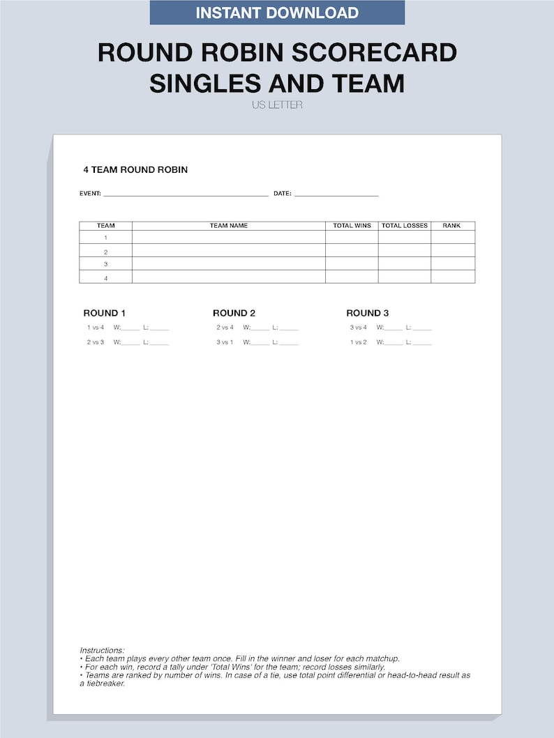 Pickleball Scorecard & Tournament Bracket Bundle | Match Tracker, Round ...