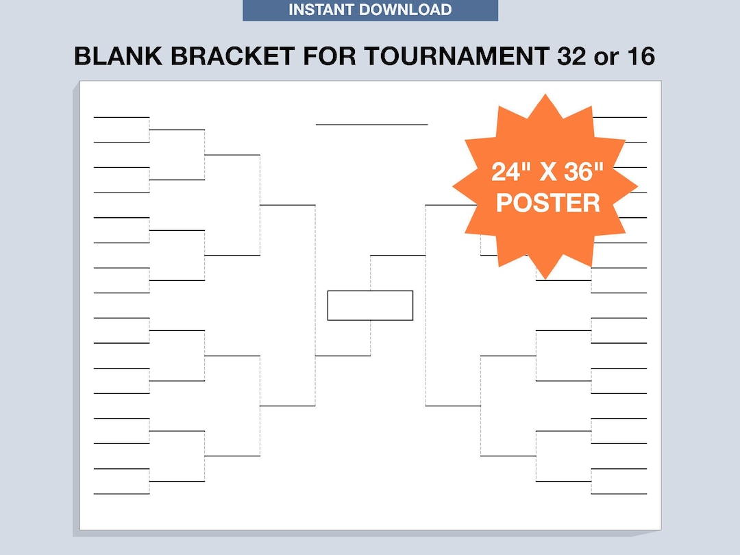 24" X 36" Blank Tournament Bracket, Printable, Fillable PDF, Single ...