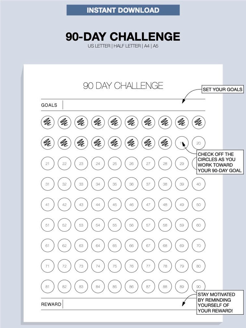 90 Day Challenge, Goal Setting, Progress Tracker / Instant Download ...