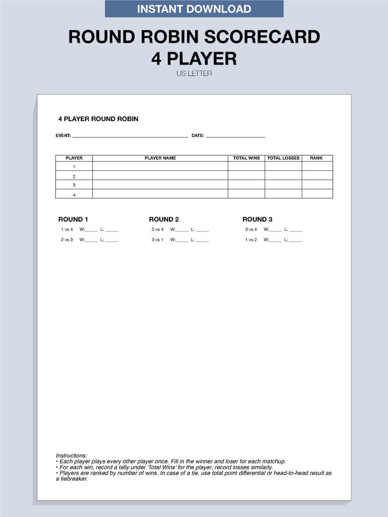 Round Robin Score Sheet Bundle, Printable (instant Download) 6-8 Teams ...