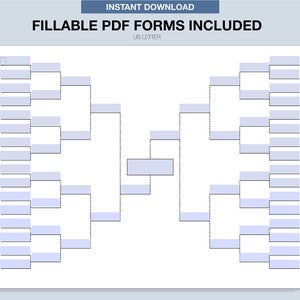 Blank Tournament Bracket, Printable, Fillable PDF, Single Elimination ...