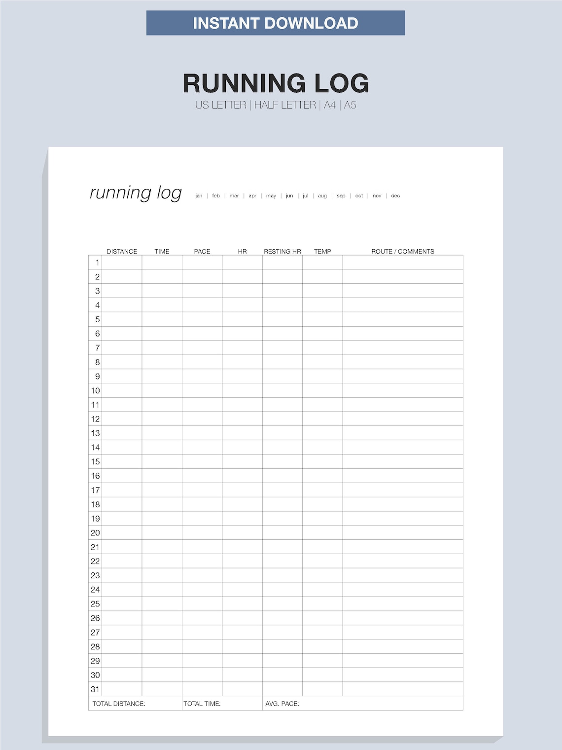 Printable Running Log - US Letter, A4, A5 - Etsy