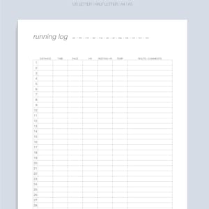 Printable Running Log - US Letter, A4, A5 - Etsy