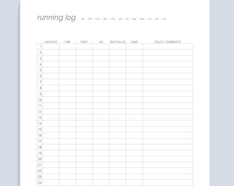 30 Day Running Log, Monthly Running Log, Running Journal, Monthly Run ...