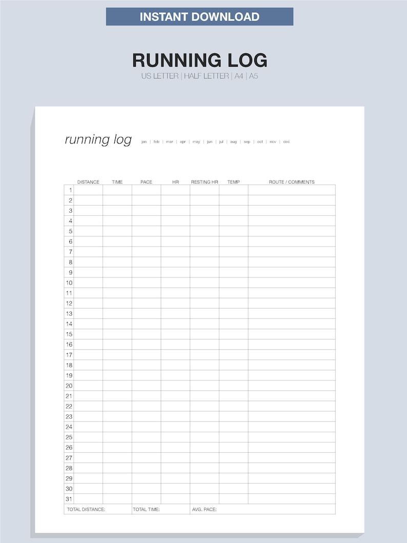Printable Running Log - US Letter, A4, A5 - Etsy
