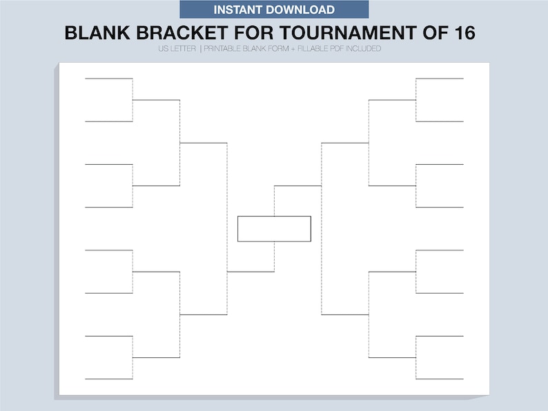 Blank Tournament Bracket, Printable, Fillable PDF, Single Elimination ...