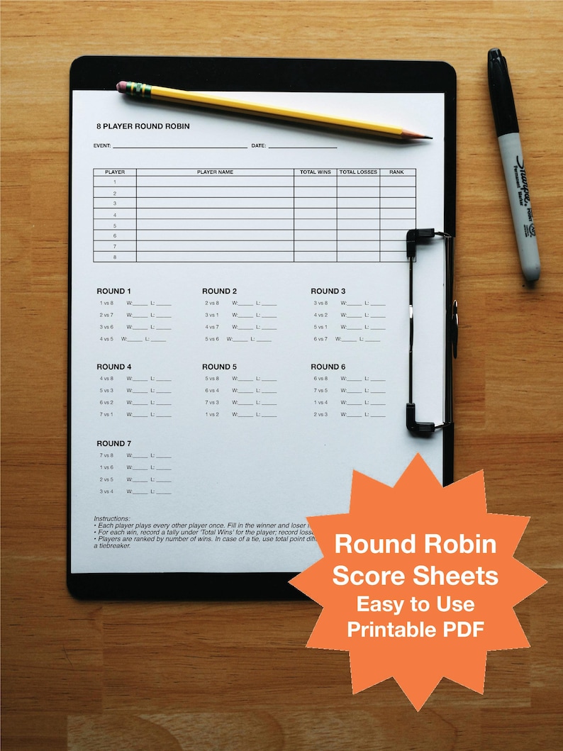 Round Robin Score Sheet Bundle, Printable (instant Download) 6-8 Teams ...