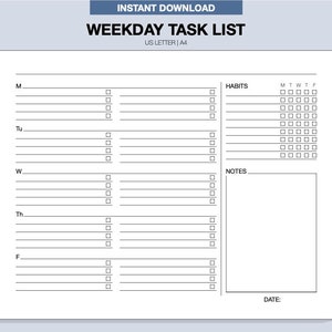 Printable Weekday Task List Planner for Organized Productivity ...