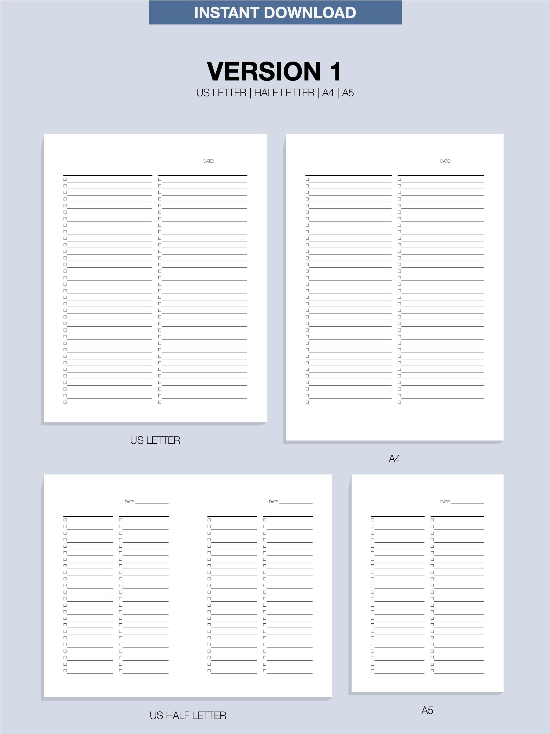 Blank Checklist Template Printable, A4/a5/letter/half, Instant Download ...