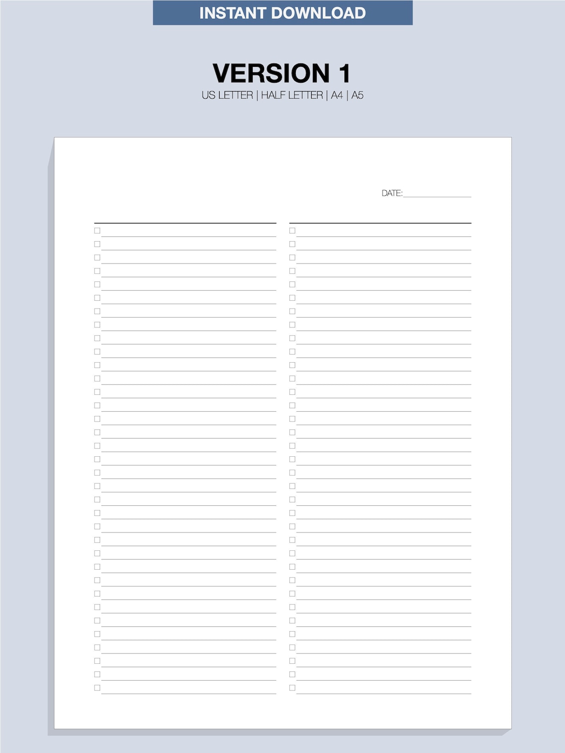 Blanko Checkliste Vorlage zum Ausdrucken, A4/A5/Letter/Hälfte ...