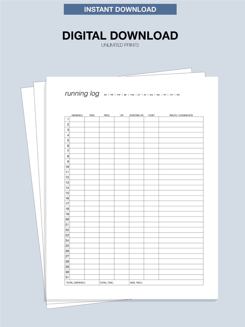 Printable Running Log - US Letter, A4, A5 - Etsy