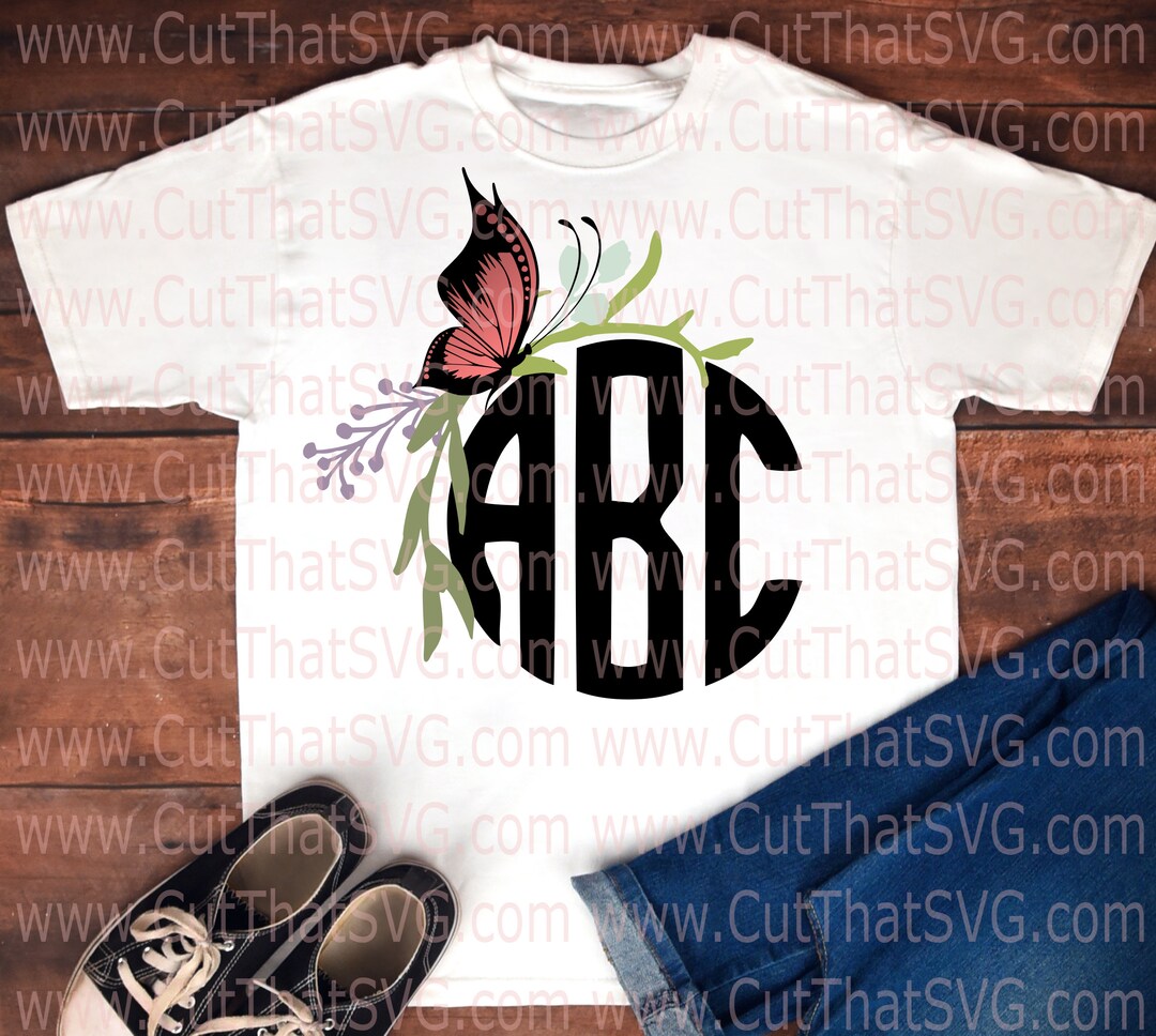 Floral Butterfly Circle Monogram Frame SVG, Butterfly SVG, Monogram ...