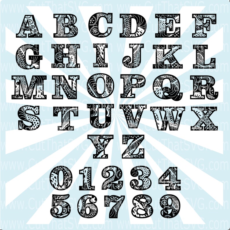 Zentangle Cricut Font Svg Mandala Font Svg Monogram Letters - Etsy