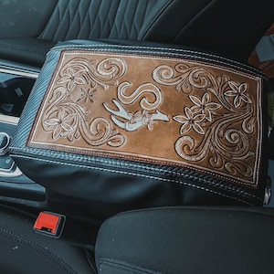 Custom Leather Tooled Center Console Covers - Etsy