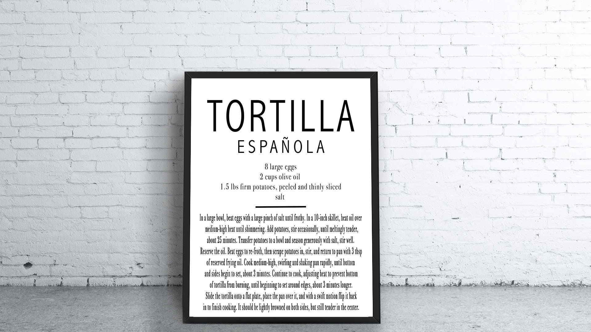 Printable Recipe, Graphic Art, Tortilla Espanola, Spanish Recipe, Black ...