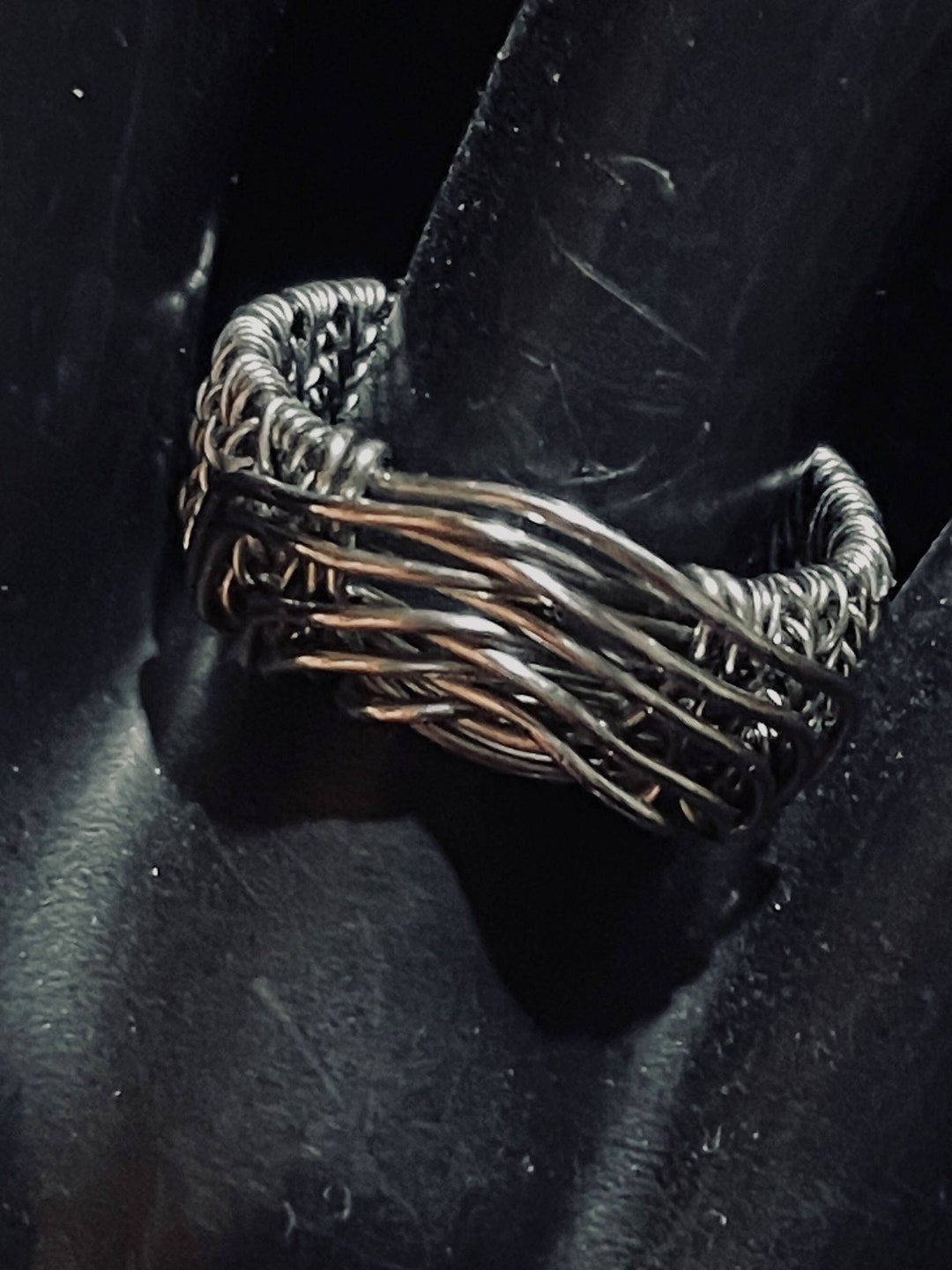 Stainless Steel Wire Weave Rib Wrap Motif Ring - Etsy