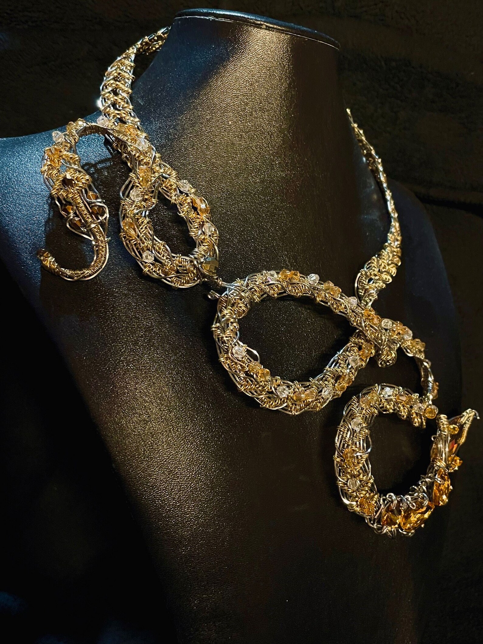 Brass & Stainless Steel Swarovski Crystal Golden Python Snake Serpent Wire Weave Wrap Choker ...