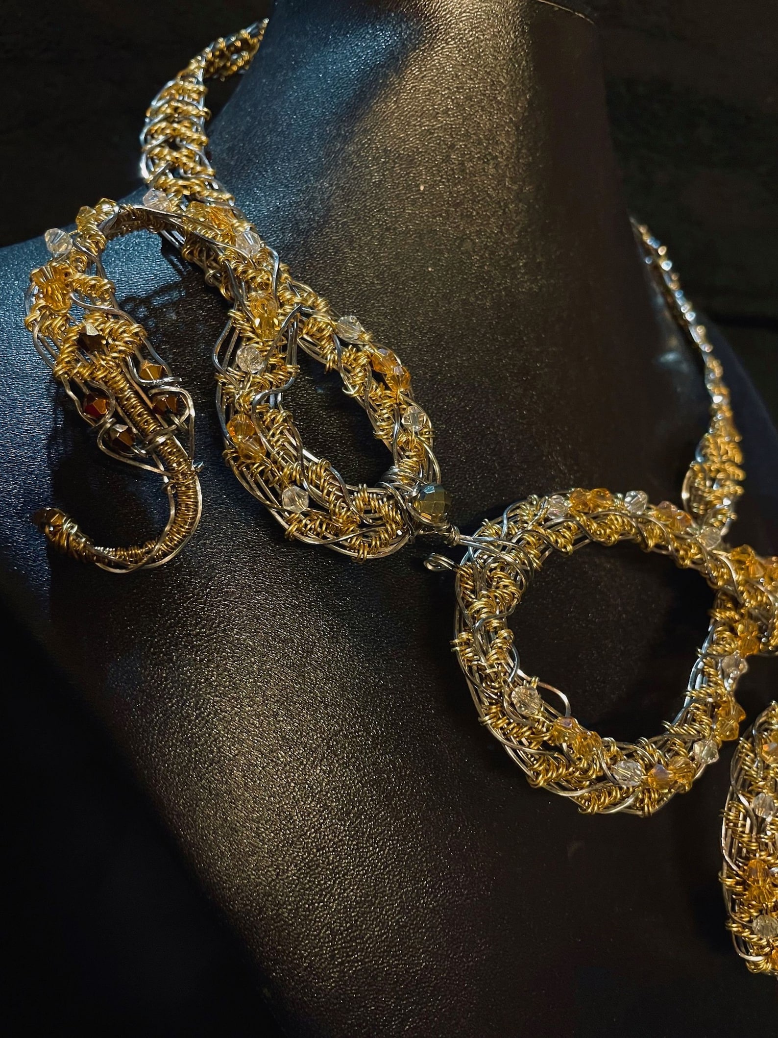 Brass & Stainless Steel Swarovski Crystal Golden Python Snake Serpent Wire Weave Wrap Choker ...