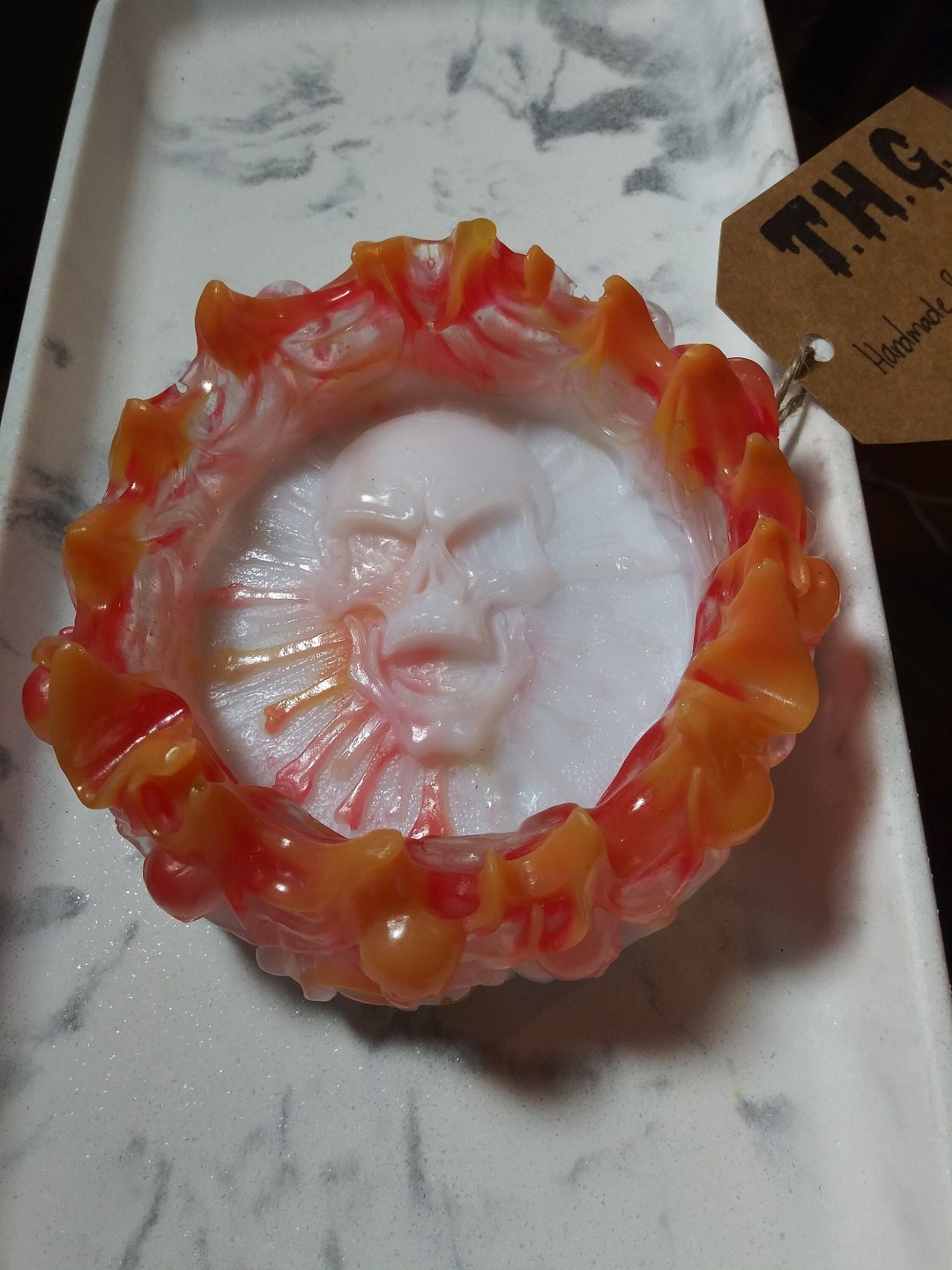 Goth Skull and Flames Handmade Resin Ashtray, Halloween Home Decor ...