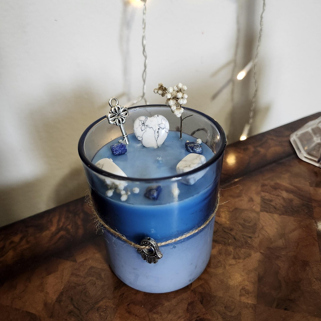 Stress Relief Spell Candle, Howlite, Lapis Lazuli Crystal Candle, Witch ...