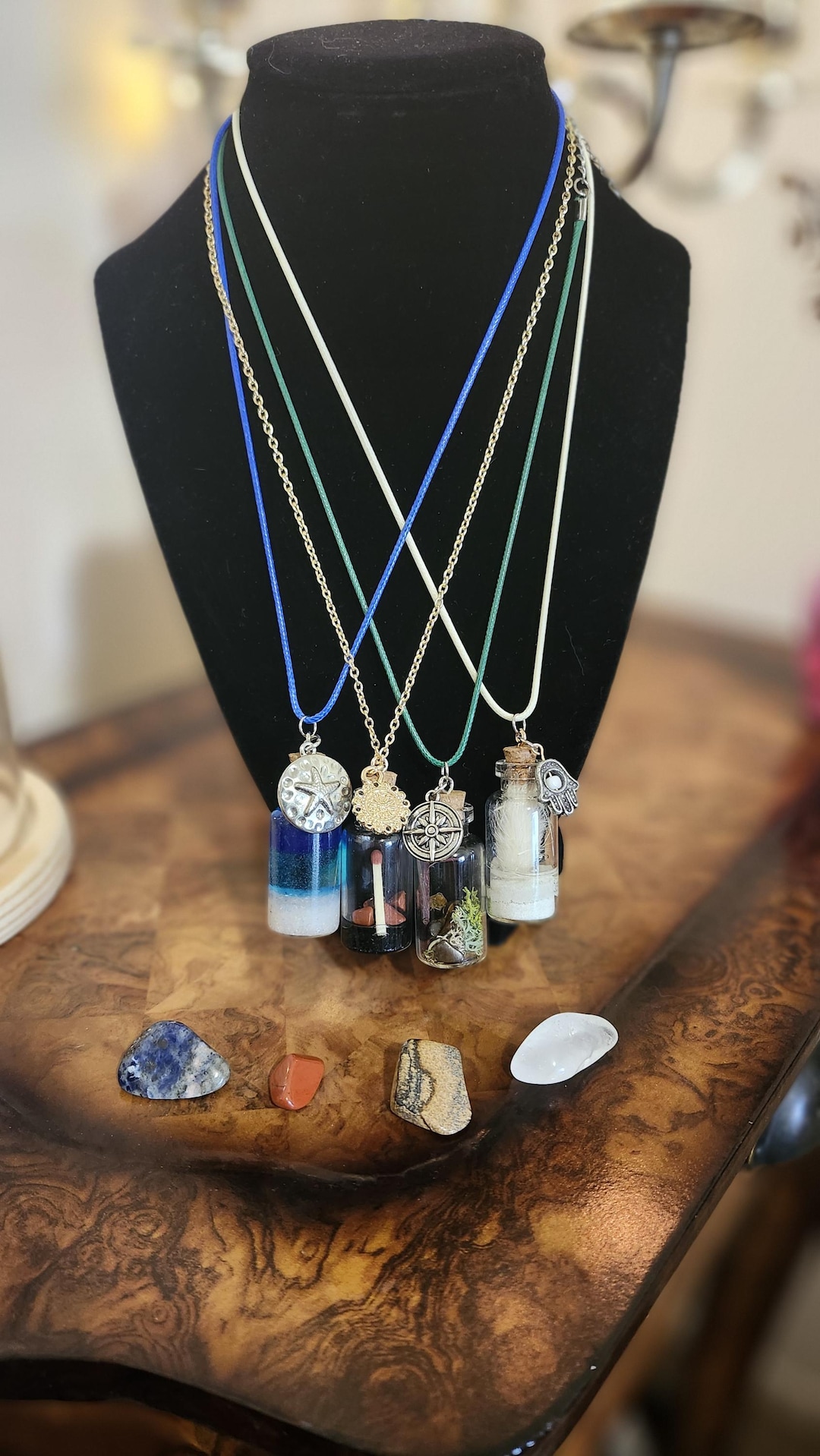 4 Elements Jar Necklaces, Discreet Witchcore Pendant- Earth, Air, Fire ...