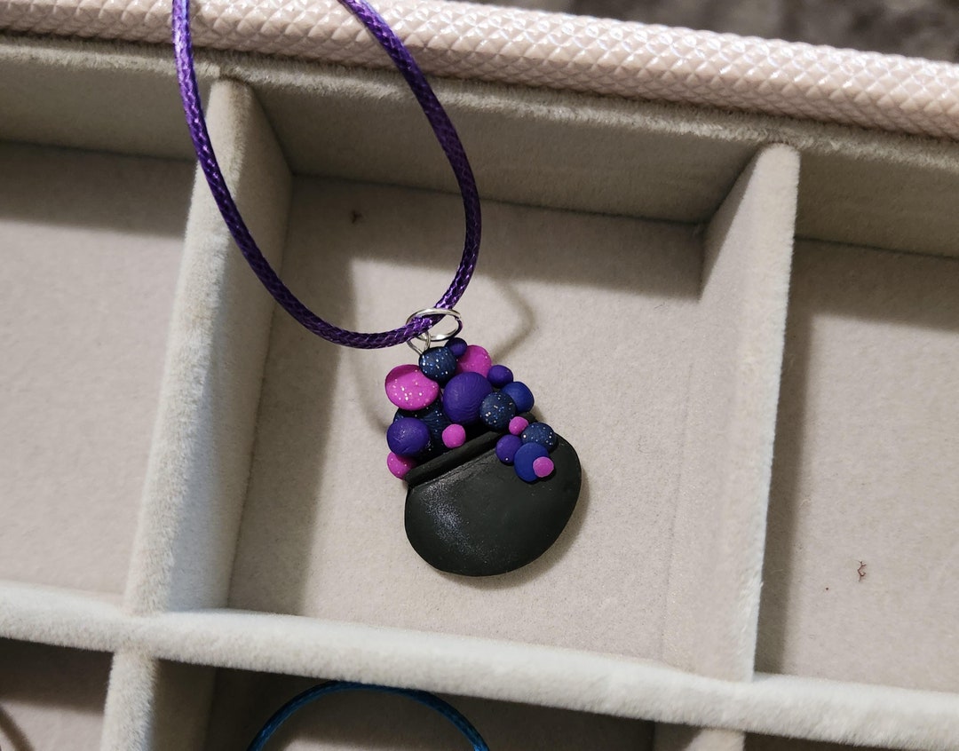 Boiling Cauldron Polymer Clay Pendant, Cute Halloween Jewelry, Pastel ...