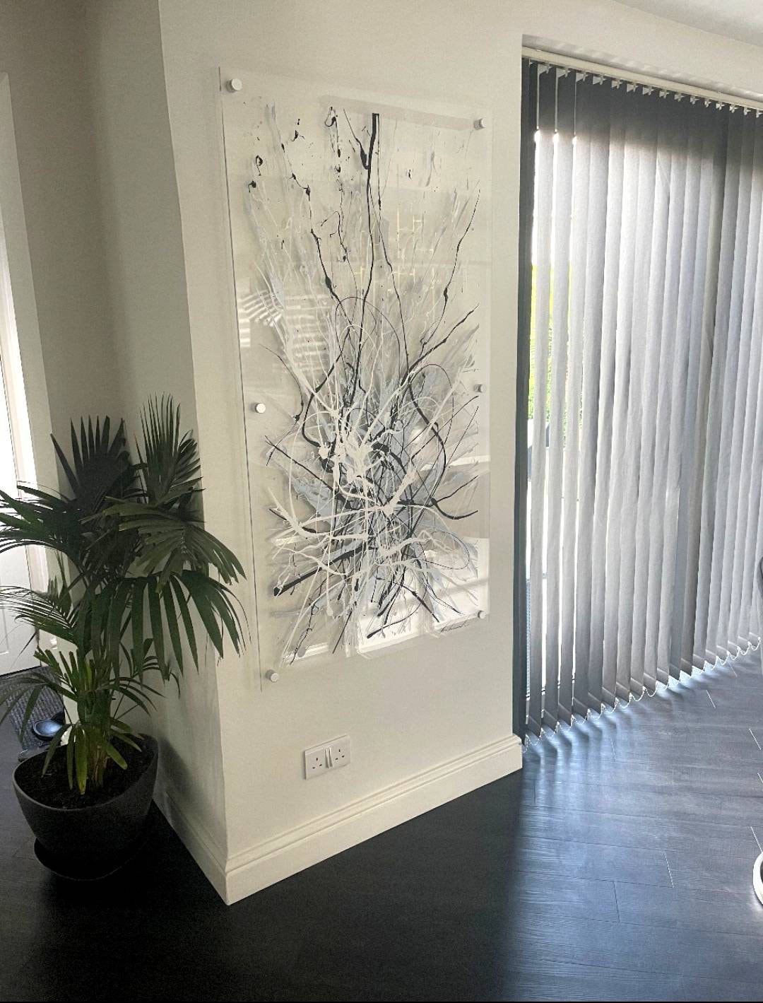 Abstract Splash Acrylic Wall Art, Silver Black and White, Hand-painted ...