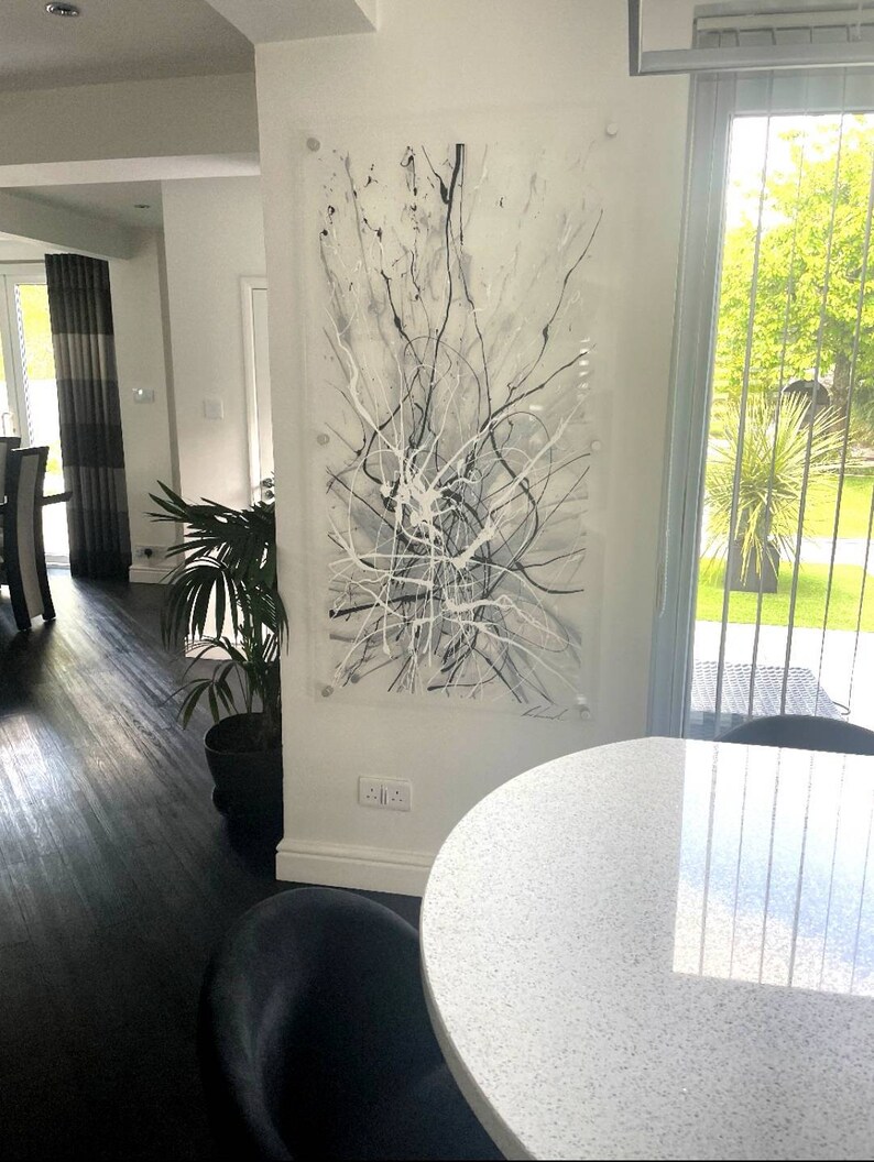 Abstract Splash Acrylic Wall Art, Silver Black and White, Hand-painted ...