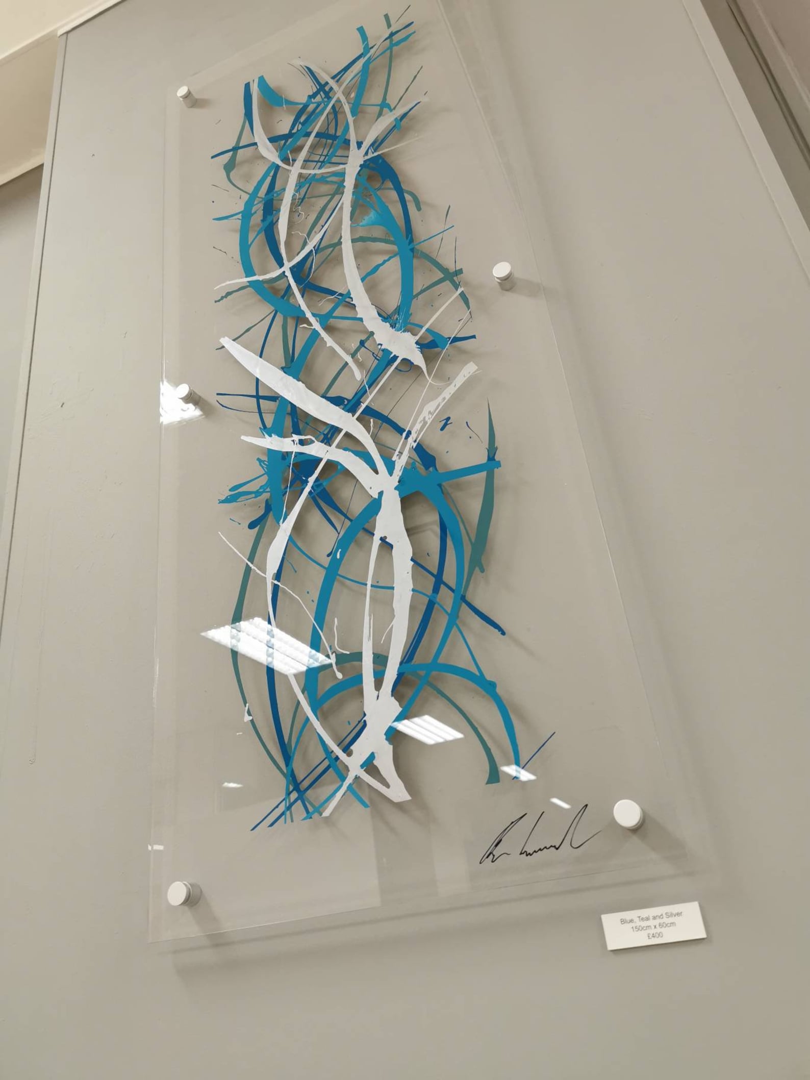 Turquoise Acrylic Wall Sculpture, Modern Silver Decor, Ben Ashford ...