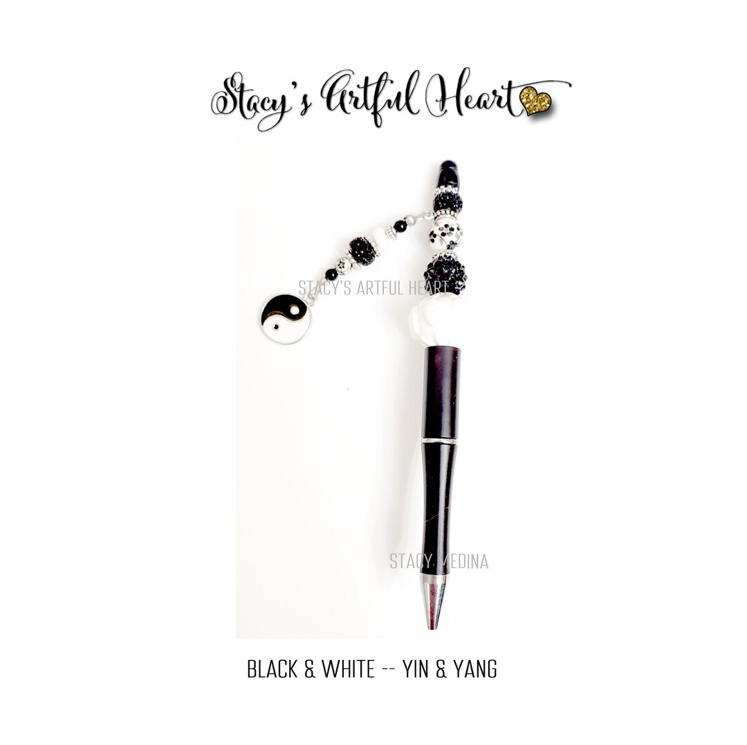Black and White Beaded Pens, Yin and Yang, Floral, Writing, Crystal ...