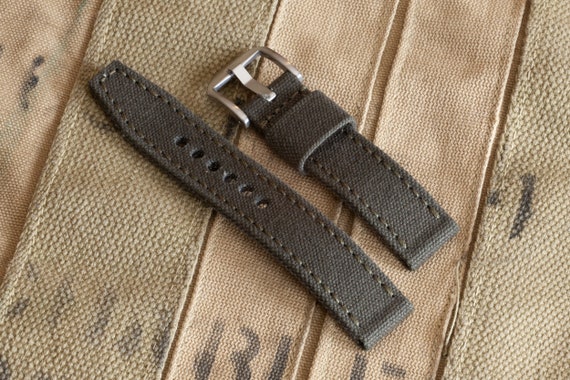 Basque Olive Canvas Watch Strap From 15oz Canvas 20mm 22mm | Etsy