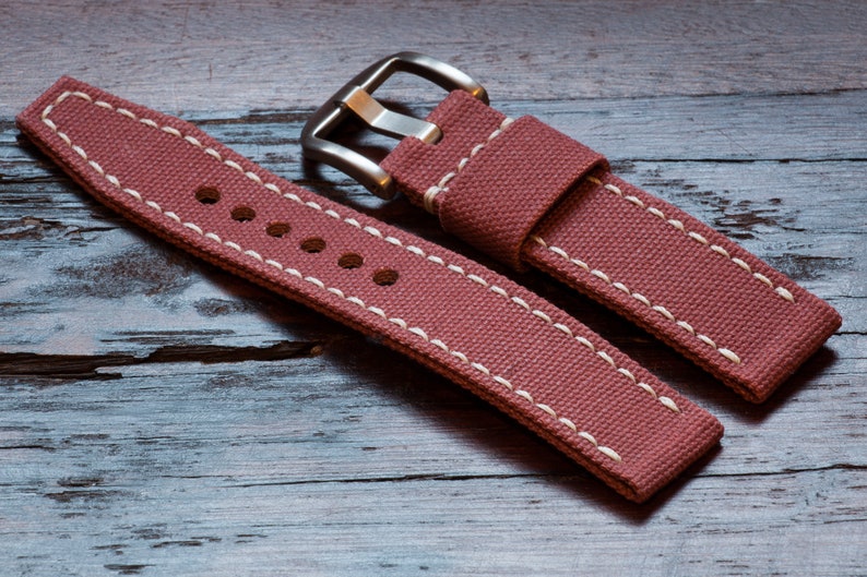 Brick Red Canvas Watch Strap in 20mm 22mm 24mm sizes | Etsy