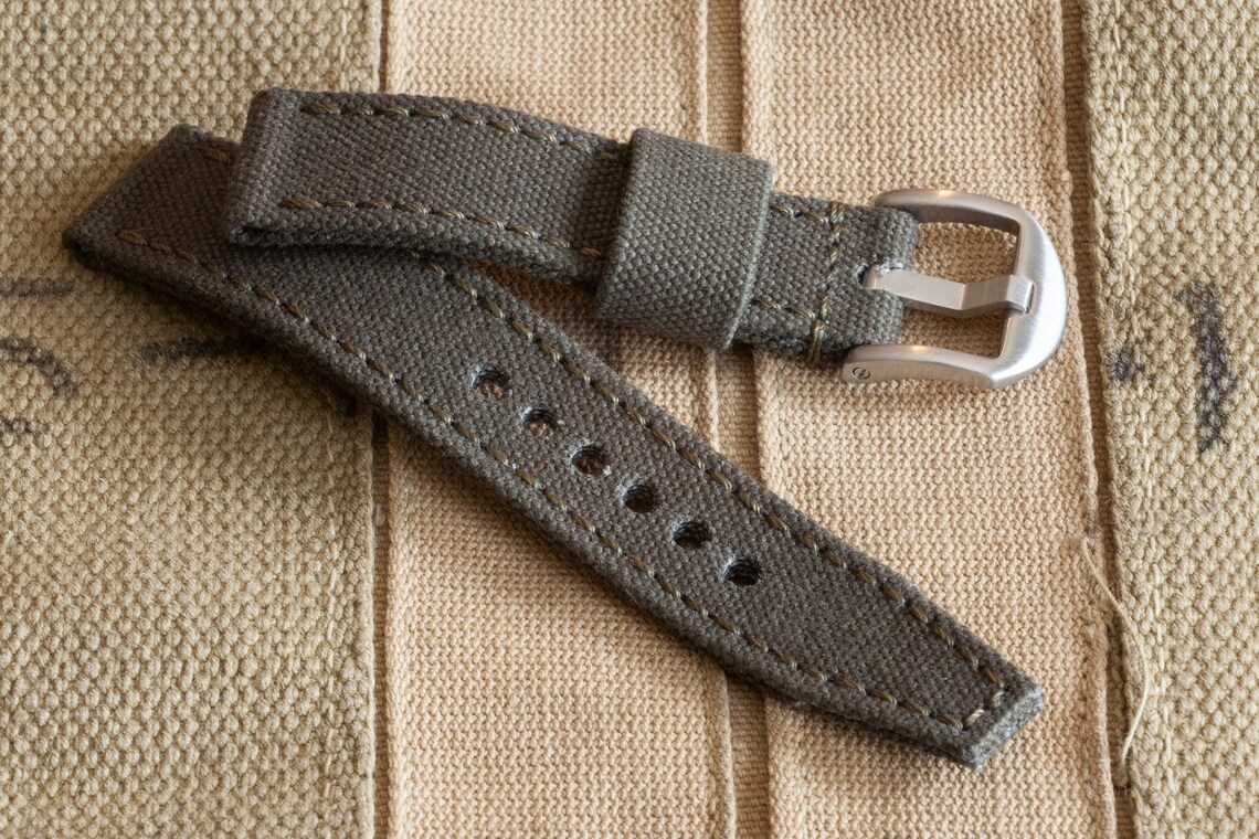 Basque Olive Canvas Watch Strap From 15oz Canvas 20mm 22mm | Etsy