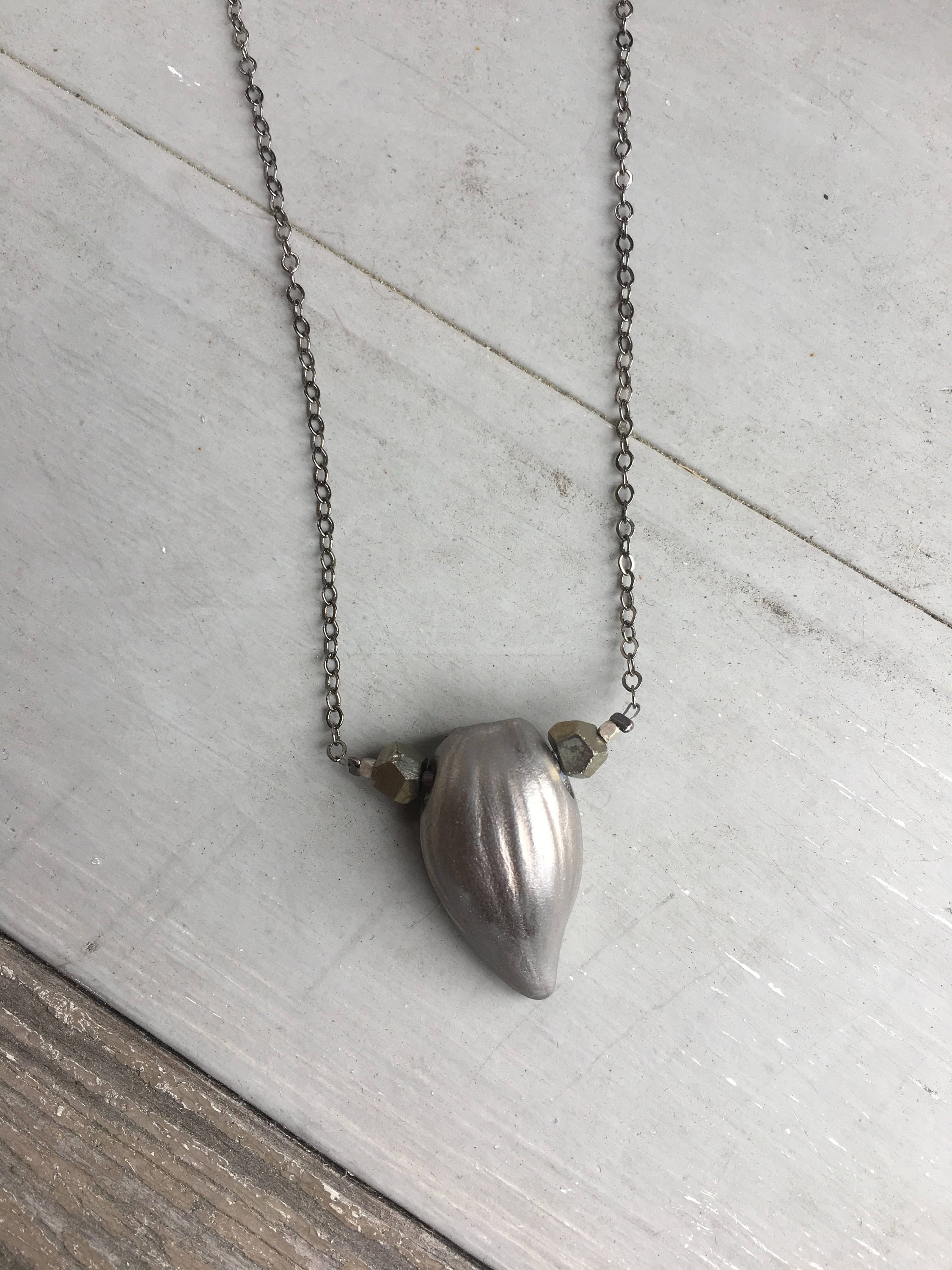 Lustered Porcelain and Rough Pyrite Crystal Garlic Amulet Necklace - Etsy