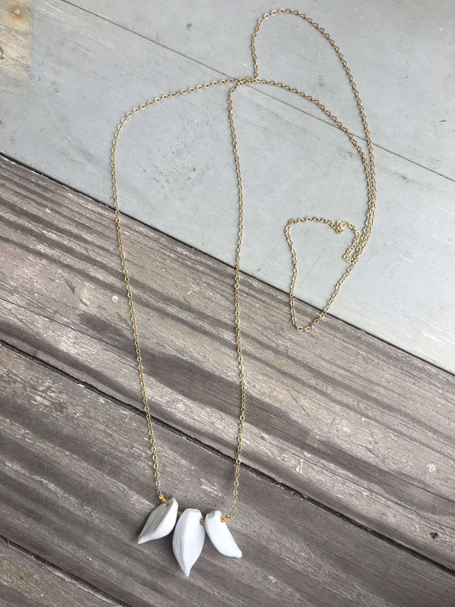 Porcelain Garlic and Long Gold Chain Amulet Necklace - Etsy