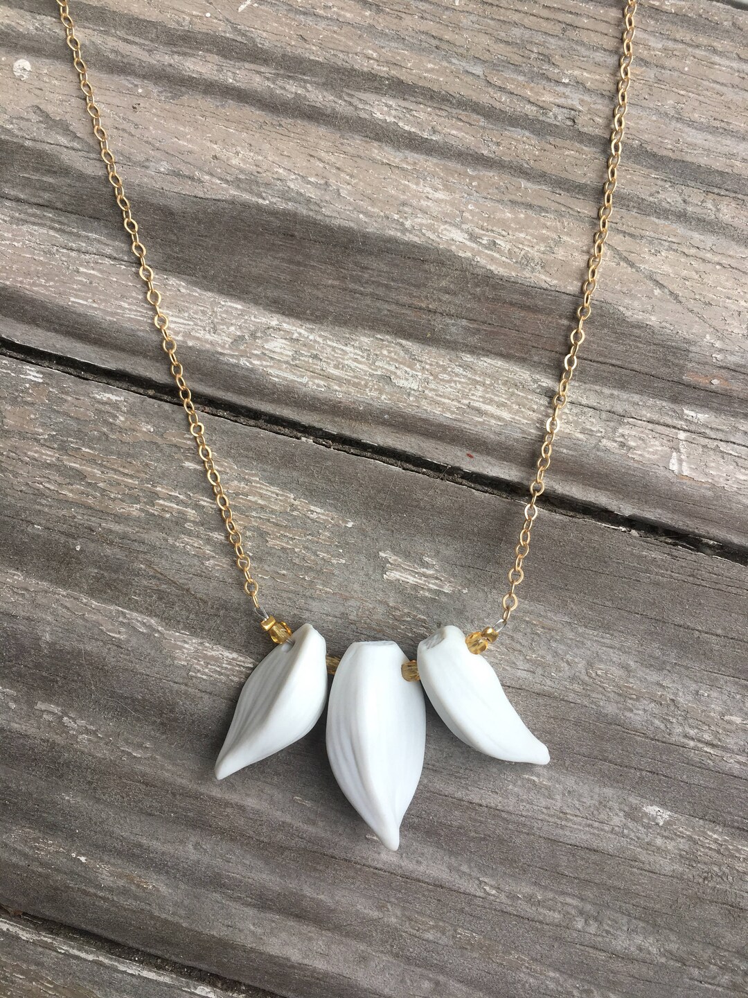 Porcelain Garlic and Long Gold Chain Amulet Necklace - Etsy