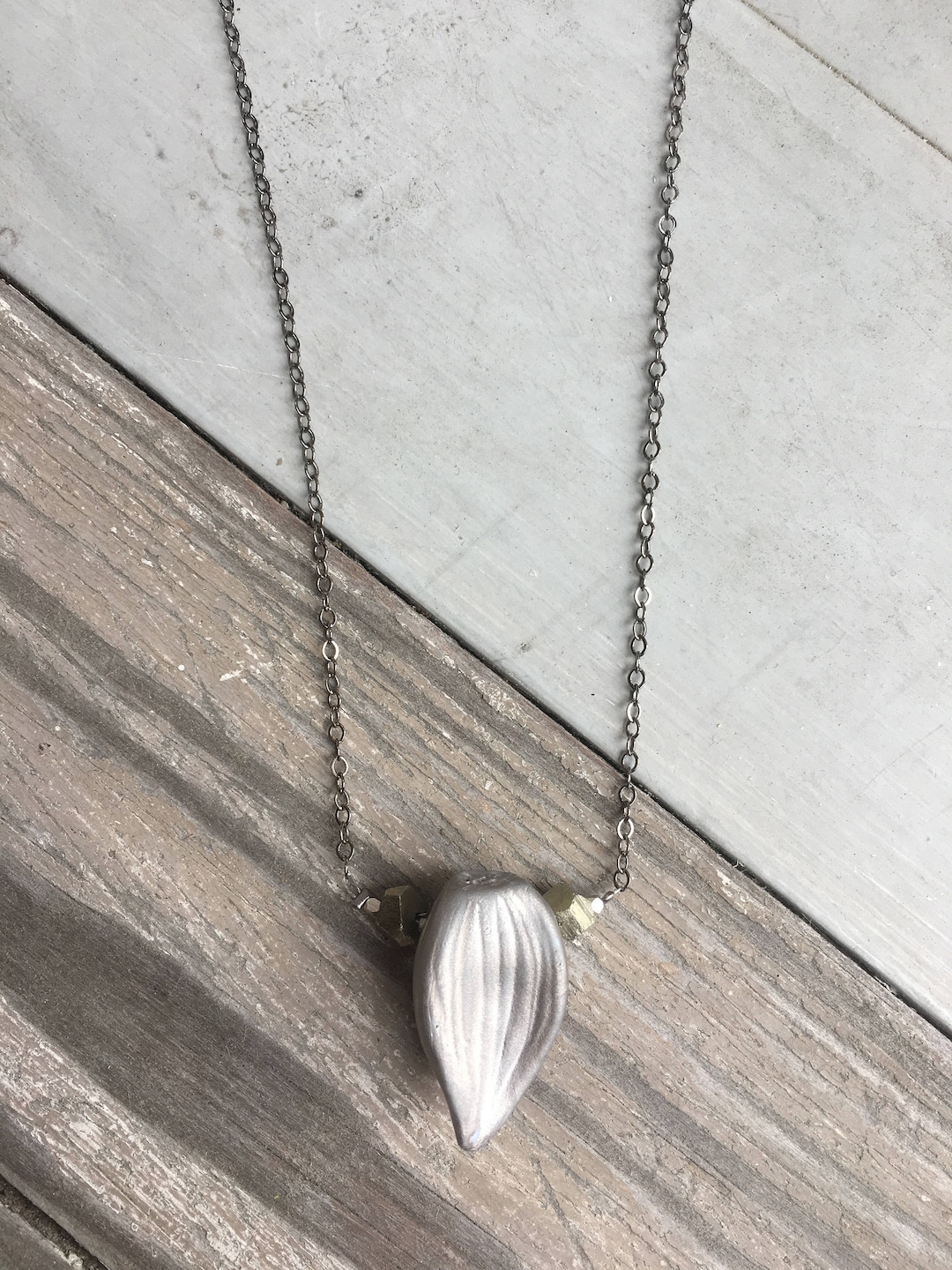 Lustered Porcelain and Rough Pyrite Crystal Garlic Amulet Necklace - Etsy