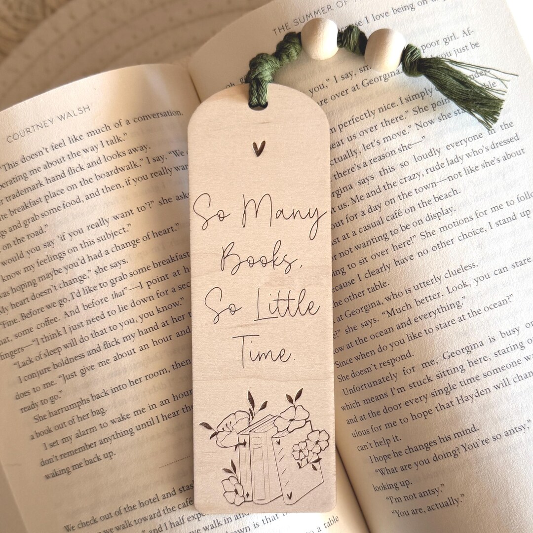 Engraved Wooden Bookmark – "so Many Books" Maple Ply With Tassel - Etsy