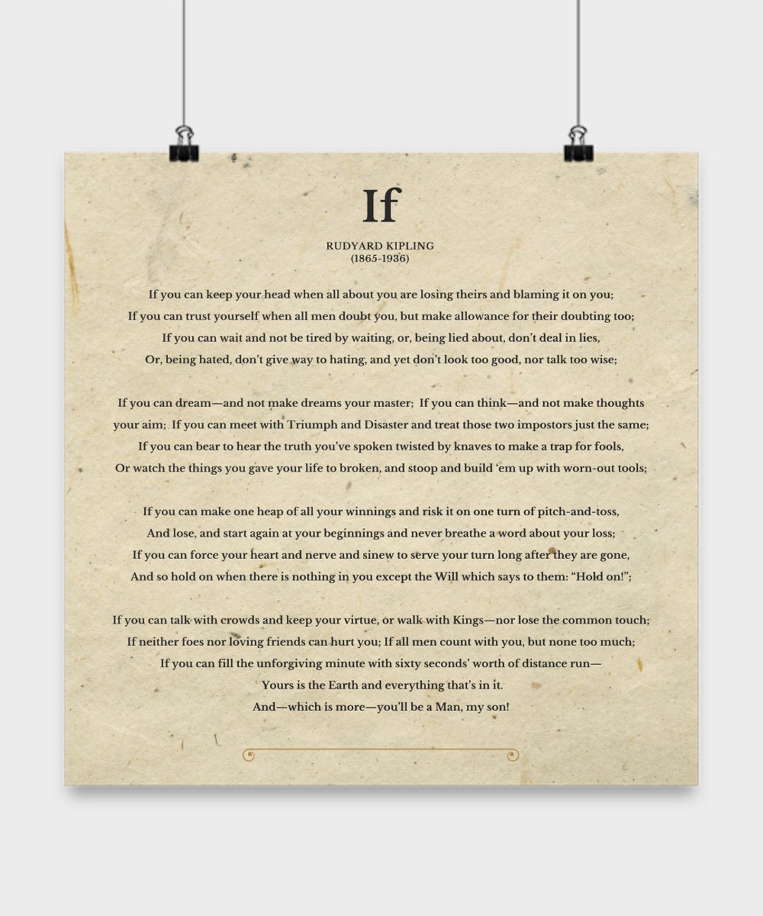 IF Rudyard Kipling Poem Poster, Print, Wall Art Gift, Inspirational ...