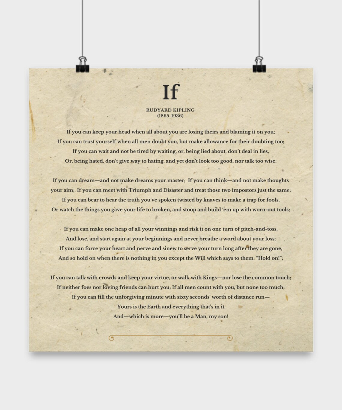IF Rudyard Kipling Poem Poster, Print, Wall Art Gift, Inspirational ...