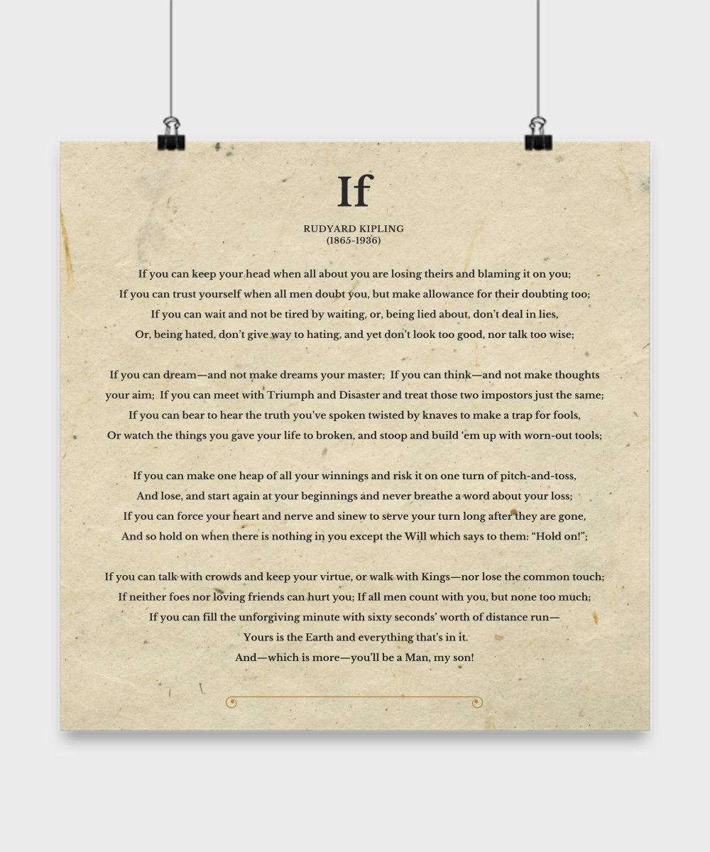 IF Rudyard Kipling Poem Poster, Print, Wall Art Gift, Inspirational ...