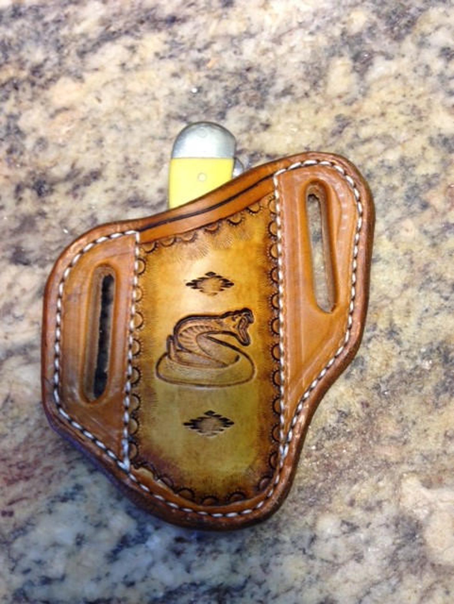 Tooled Rattle Snake Trapper Style Pancake Knife Sheath | Etsy