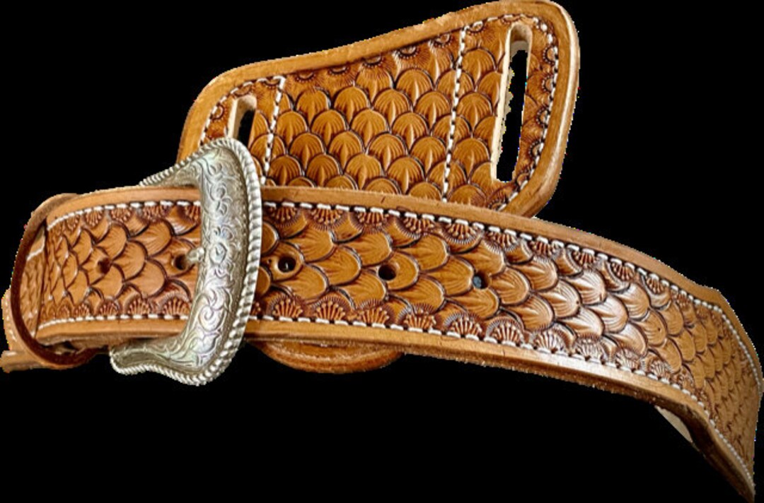 Quality Dragon Scale / Fish Scale Tooled Belt and Trapper Sheath - Etsy