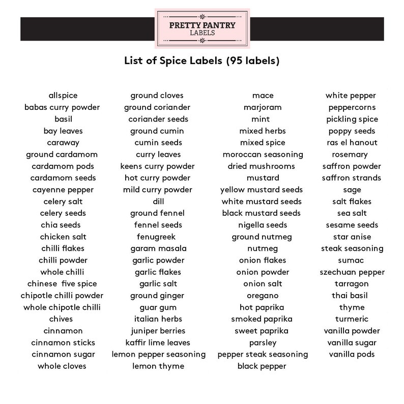 Spice Label Set Design 26 White - Etsy