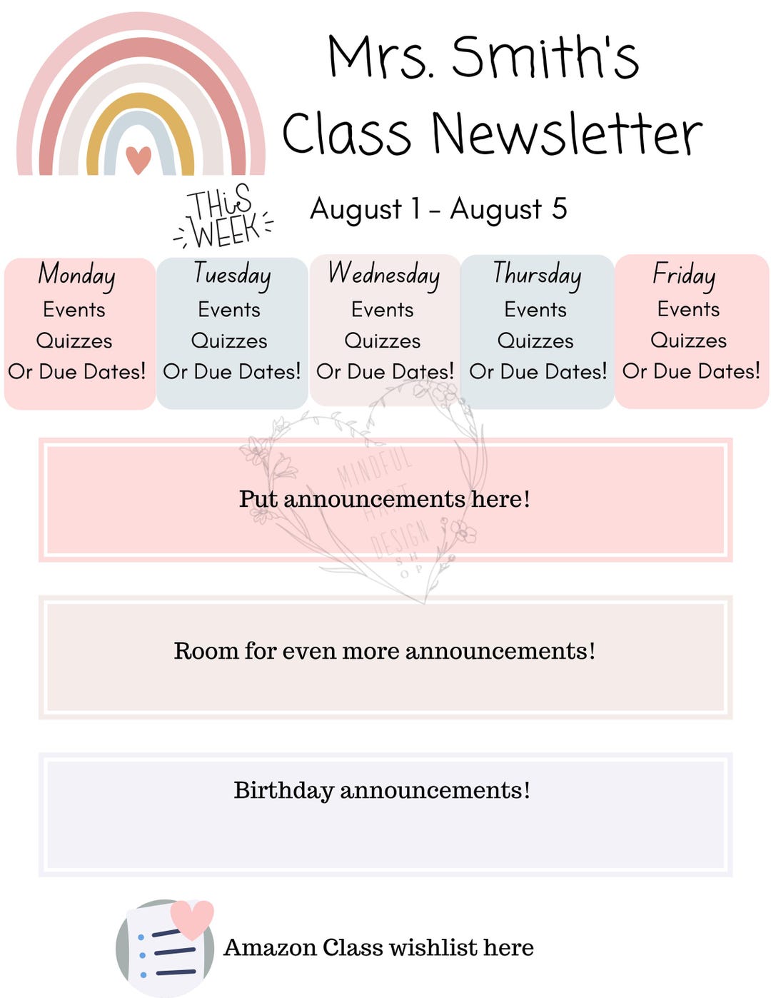 Weekly Class Newsletter - Canva Template - Pastel Rainbow - Class ...