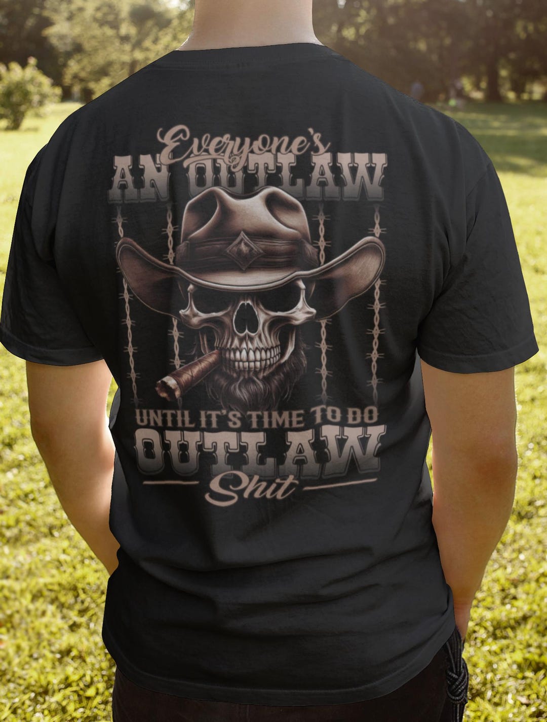 Everyone's an Outlaw Cowboy Skull Tshirt Outlaw Tee - Etsy